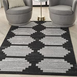 nourison modern passion geometric black/grey 6' x 9' area -rug, easy -cleaning, non shedding, bed room, living room, dining room, kitchen (6x9)