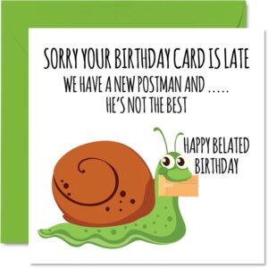 funny belated birthday cards for men women - snail mail - late birthday card for mom dad papa brother sister son daughter grandma grandpa, 5.7 inch greeting cards, joke humor 30th 40th 50th cards