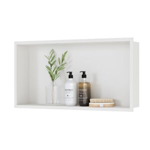 neodrain no tile shower niche, white shower niche bathroom shelf, (outside size 25.1"x13.1") (inner size 24" x 12" x 4"), no tile needed recessed niche shower for storage