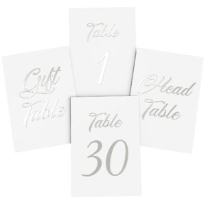 silver table numbers 1-30 for wedding reception - silver foil table number cards 4x6 in with head & gift table - restaurant table numbers - wedding numbers for tables card stock wedding table numbers