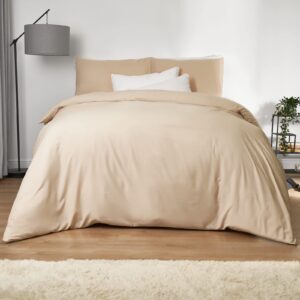 brentfords washed linen queen duvet cover with 2 pillow shams soft brushed duvet cover queen microfiber - queen bed sets 90" x 90" - hotel duvet cover queen - beige natural