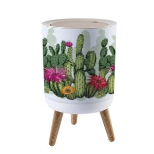 kcdcyczeal botanical trash can with lid tropical succulent green succulents cactus plants flowers white round recycle bin press top dog proof wastebasket for bedroom nursery kids room 7l/1.8 gallon