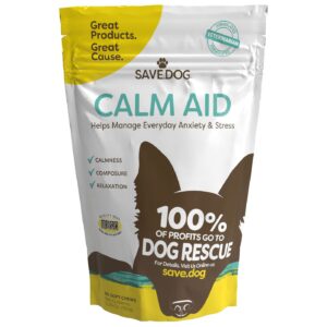 save.dog calm aid – natural calming chews for dogs with anxiety - dog calming treats that support relaxation and anxiety relief for dogs – dog supplement with a cause (60 chews)