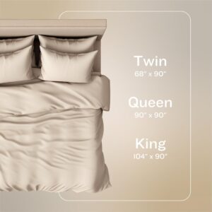 Brentfords Washed Linen Queen Duvet Cover with 2 Pillow Shams Soft Brushed Duvet Cover Queen Microfiber - Queen Bed Sets 90" X 90" - Hotel Duvet Cover Queen - Beige Natural