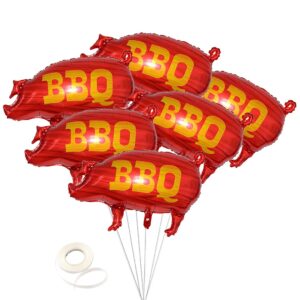 6 pieces bbq balloon pig shaped bbq mylar foil balloons for birthday barbecue picnic cookout fast food snacks party decoration birthday baby shower party decorations supplies