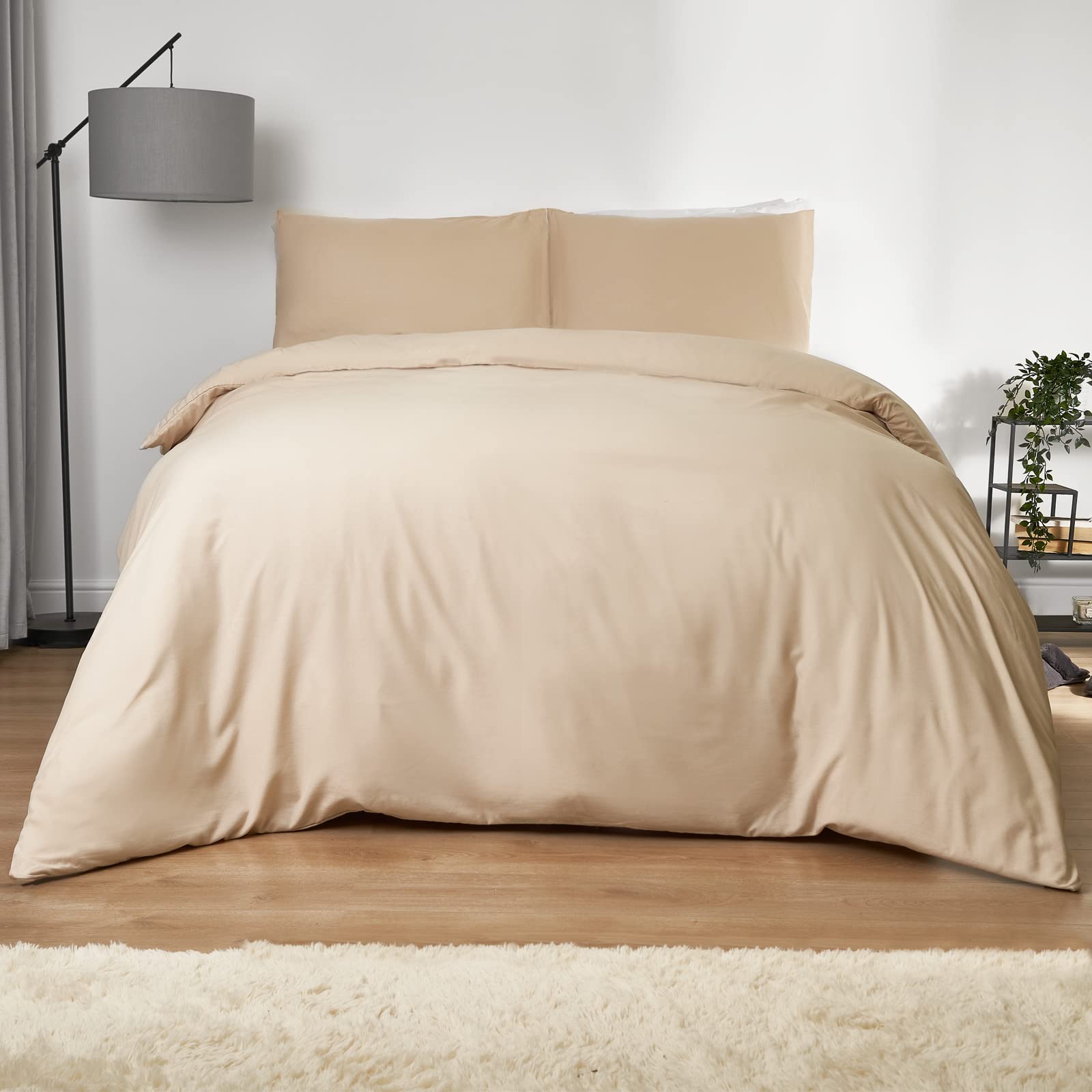 Brentfords Washed Linen Queen Duvet Cover with 2 Pillow Shams Soft Brushed Duvet Cover Queen Microfiber - Queen Bed Sets 90" X 90" - Hotel Duvet Cover Queen - Beige Natural