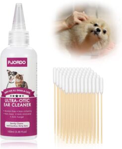 pjordo ear cleaner for dogs & cats, pet ear cleaner solution, ear cleaning for cats, cat ear drops for wax, odor, itchy, dog ear treatment (3.38 oz)