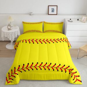 feelyou softball comforter set for girls boys kids baseball comforter yellow bedroom decor teens men ball sports game bedding set baseball gaming quilt set queen size 3pcs for all season