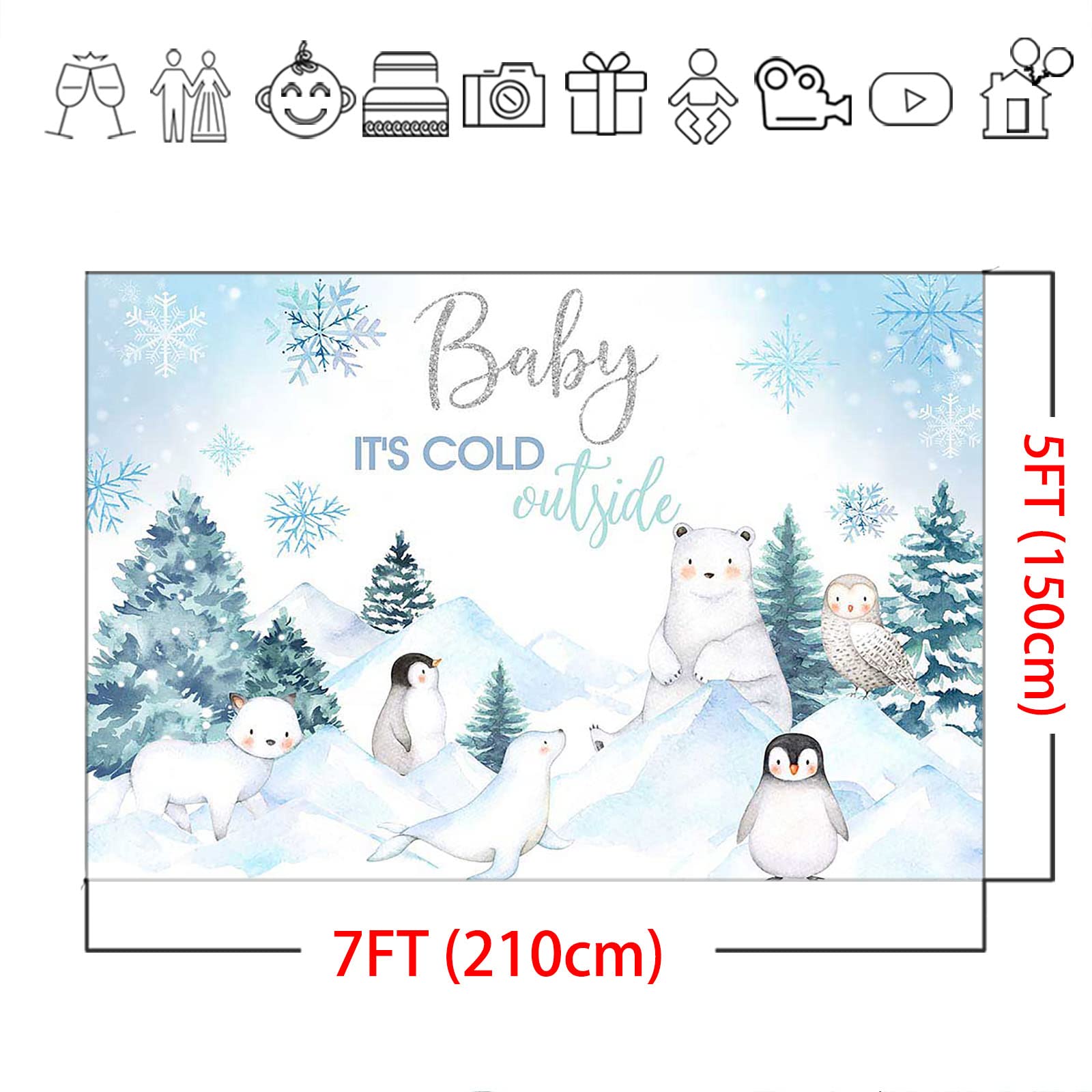 Mocsicka Baby It's Cold Outside Baby Shower Backdrop Arctic Animals Winter Woodland Baby Shower Party Decorations Snowflake Cute Polar Bear Penguin Photography Background (7x5ft)