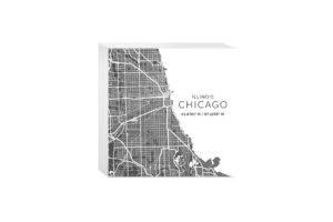 minimalistic chicago map, joyride home decor wood block sign, 5"x5" freestanding, shelf or wall displayed, artist designed home décor.