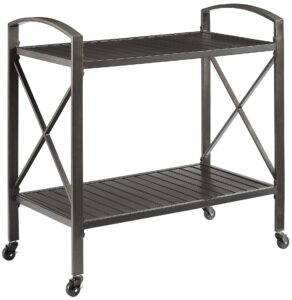 crosley furniture kaplan rolling metal outdoor bar cart for backyard, pool, patio, deck, oil-rubbed bronze