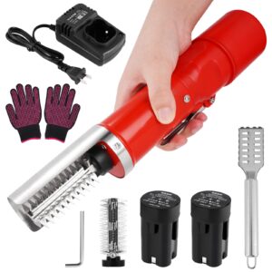 electric fish scaler scraper remover, powerful cordless fish scale descaler cleaning tool with extra battery and blade for left-handed and right-handed people scraping fish scales (red)