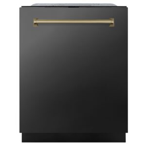 zline autograph edition 24" 3rd rack top touch control tall tub dishwasher in black stainless steel with champagne bronze handle, 45dba (dwmtz-bs-24-cb)