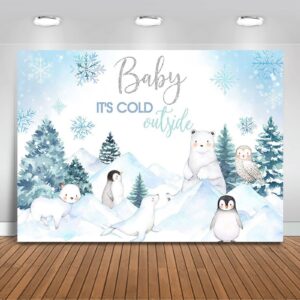 mocsicka baby it's cold outside baby shower backdrop arctic animals winter woodland baby shower party decorations snowflake cute polar bear penguin photography background (7x5ft)