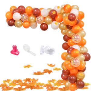 little pumpkin autumn party balloon garland arch, fall baby shower gold orange balloons maple leaves for fall theme bridal shower thanksgiving wedding engagement birthday party