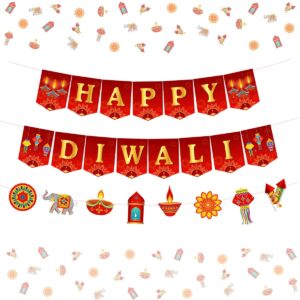 happy diwali bunting banner, diwali garland decorations for indian festival of lights deepavali themed party supplies