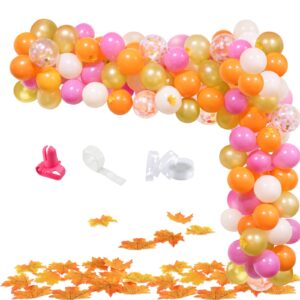 little pumpkin autumn party balloon garland arch, fall baby shower pink orange balloons for fall theme bridal shower thanksgiving wedding engagement birthday party