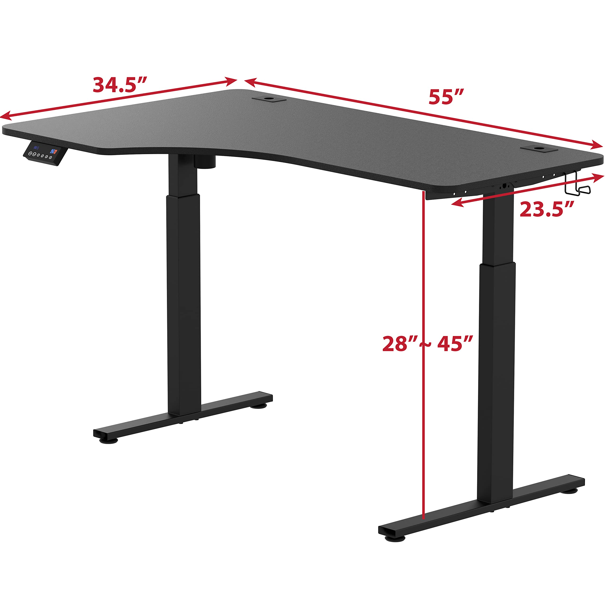 SHW 55-Inch L-Shaped Electric Height Adjustable L-Shaped Standing Desk with Left Facing Corner, Black