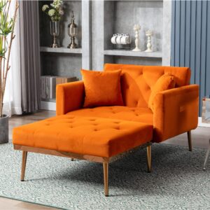 homsof adjustable backrest chaise lounge velvet sofa bed with thick padded, convertible reclining chair with rose golden metal legs