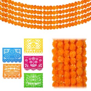 cindeer 35 pack day of the dead decoration mexican party banners include 30 pack papel picado banner fiesta hanging flags 5 pcs 5 feet marigold garland flowers fiesta dia de los muertos decor