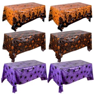 cieovo 6 pieces halloween table cover, halloween rectangle plastic tablecloth pumpkin cobweb spider pattern table cover for halloween kitchen dinning room party decoration supplies