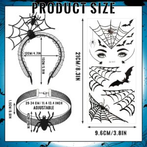 8 Pcs Halloween Cosplay Party Accessories 6 Sheet Halloween Spider Face Tattoos Spider Web Net Temporary Tattoos 1 Halloween Spider Necklace Lace Choker 1 Halloween Spiderweb Headband Head Piece