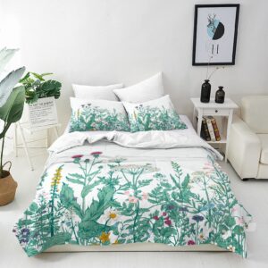 anhope flower duvet cover set 3pcs bedding set with green leaf floral rustic wildflower botanical print pattern soft comforter cover with 2 pillow shams all season quilt cover with zipper queen size