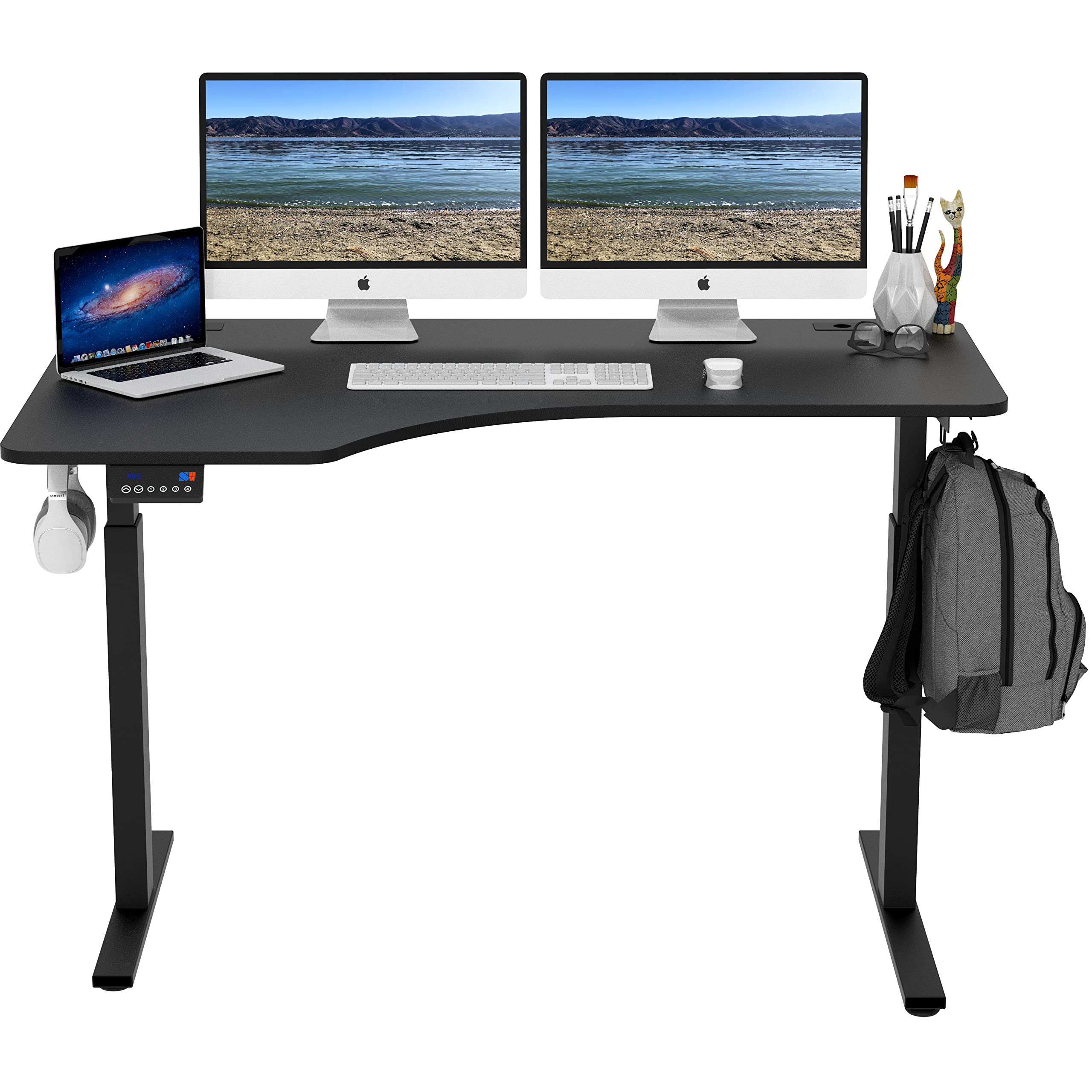 SHW 55-Inch L-Shaped Electric Height Adjustable L-Shaped Standing Desk with Left Facing Corner, Black