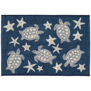 liora manne esencia machine washable non-slip low profile indoor/outdoor mat-transitional, coastal, turtle, whimsical, turtle and stars navy 2' x 2'10"