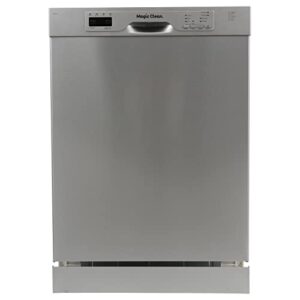 magic clean mcdw24si dishwasher 24-inch built in with 3 wash options and automatic cycles, stainless steel construction with electronic control led display, low noise rating, metallic