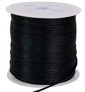 toniful 1.5mm x 50 yards black nylon cord satin string for bracelet jewelry making rattail macrame trim cord necklace bulk beading thread kumihimo chinese knot craft