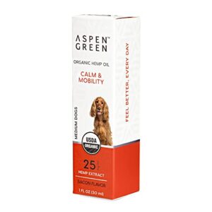 aspen green usda certified organic hemp oil for dogs & cats - helps with calming and mobility - dog hemp oil drops may support occasional dog & cat anxiety relief (bacon flavored, for medium pets)