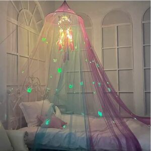 kenyon creek rainbow princess bed canopy with lights for girls room, unicorn dream catcher