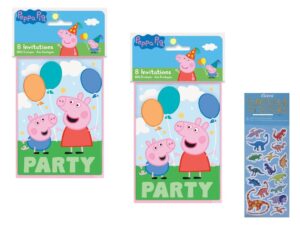 unique peppa pig birthday party supplies bundle pack includes 16 party invitations with envelopes and 1 dinosaur sticker sheet