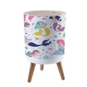 lopyeijfg seamless childish cute mermaids creative kids texture for fabric trash can with lid kitchen bathroom bedroom 1.8 gallon press cover wastebasket office wood small garbage bin waste bin