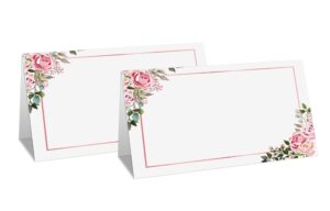 boho blush pink floral table place card, 25 pcs tent style cards set, editable name cards for table seating, food lables for birthday party, baby shower, wedding, bridal shower(16)