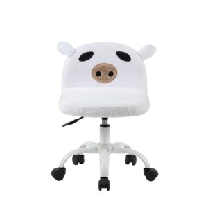 leejay cute fuzzy desk chair for teen girls - fancy girl computer chair with white metal base - ergonomic adjustable armless swivel rolling children vanity chair, white sleepy piggy