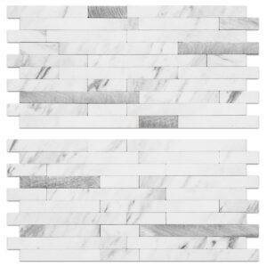 auliget 20 sheets faux stone peel and stick backsplash, white marble look pvc wall tiles stick on backsplash for kitchen