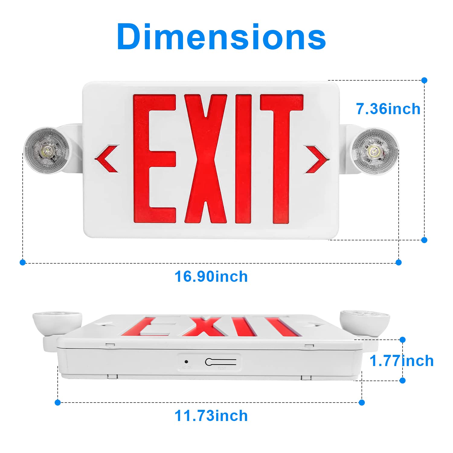 LED Exit Sign with Emergency Lights, Red Exit Sign Light with Battery Backup, Commercial Emergency Exit Sign Lighting with Two Adjustable Heads, AC 120-277V Fire Resistant UL Listed (8-Pack)