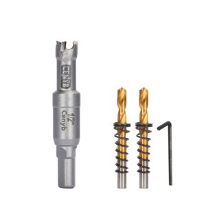 cenyb 1/2" (13mm) tungsten carbide tipped hole saw with 2pcs titanium-plated pilot drill bits for metal, steel, iron, wood, plastic