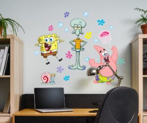 spongebob squarepants characters wall sticker movable vinyl diy wall art stickers set - walls, windows, doors