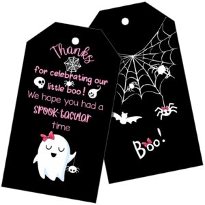 50 pieces halloween thank you favor tags thanks for celebrating our little boo gift tags spooky ghost thank you tags baptism favors for guests wedding baby shower birthday party supplies (girl style)