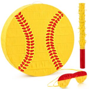 deekin 3 pcs softball piñata set include piñata with stick eye mask softball piñata for kids music science school sports bridal shower birthday party decorations supplies