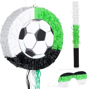 deekin 3 pcs soccer ball piñata set include piñata with stick eye mask soccer ball piñata for kids music science school sports bridal shower birthday party decorations supplies