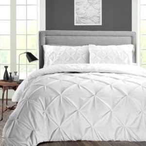 sleep habits egyptian cotton 1000 tc premium pinch 3 pc duvet cover set - breathable all season comforter cover zipper closure & corner ties (white, oversized queen size)