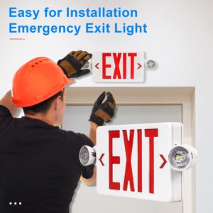 LED Exit Sign with Emergency Lights, Red Exit Sign Light with Battery Backup, Commercial Emergency Exit Sign Lighting with Two Adjustable Heads, AC 120-277V Fire Resistant UL Listed (8-Pack)