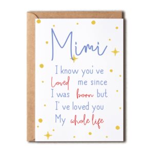 eruditegifts mimi i know you've loved me since - birthday card for mimi - mimi's day card - cute birthday card for mimi from kids - new mimi birthday cards, 5 x 7 inches