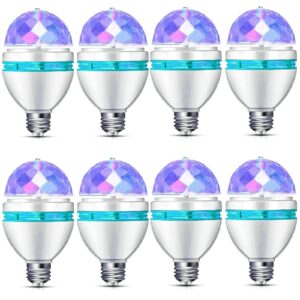 8 pcs disco light bulb rotating e26/e27 party light bulbs rotating colorful bulb changing led bulbs strobe light bulb multi crystal stage lights birthday party club bar for indoor outdoor photography