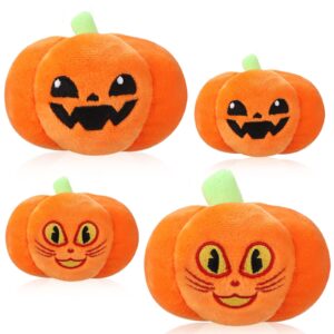 4 pcs halloween pumpkin plush toy pumpkin plush pillow stuffed pumpkin plushie for boys girls halloween pumpkin with 2 expressions party decor gifts, 3.5 and 6 inches