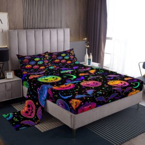 colorful pumpkin bat bedding set cartoon moon star print bedding sheet halloween themed rainbow bed sheets for children kids boys girls microfiber bed sheet set room decor full size